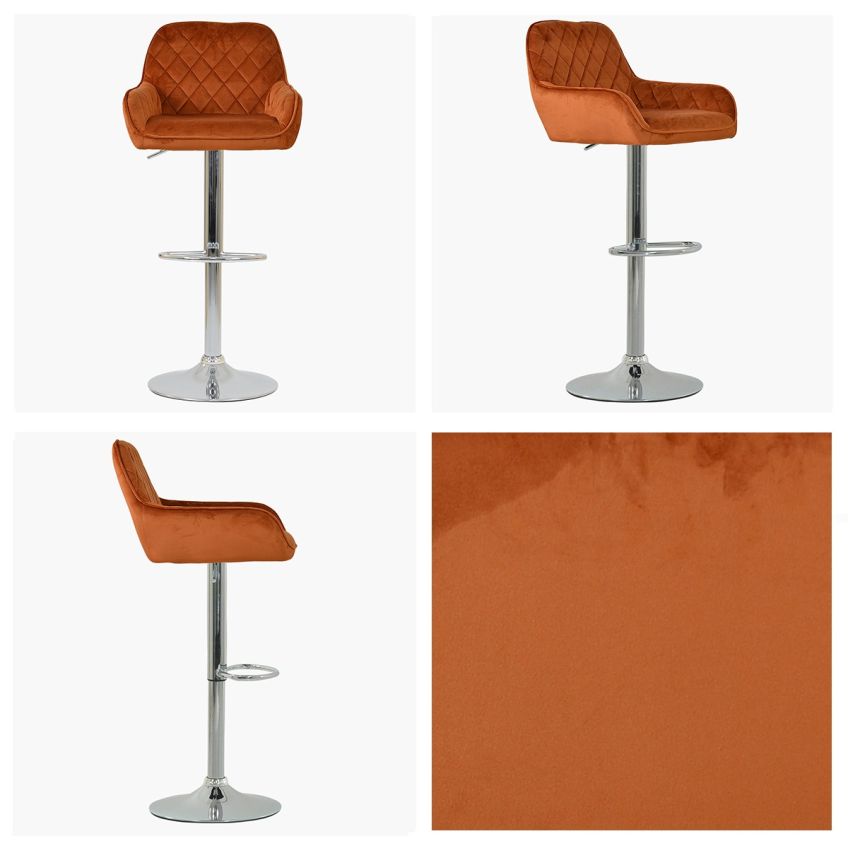 Albany Burnt Orange Velvet Chrome Base Breakfast Stool