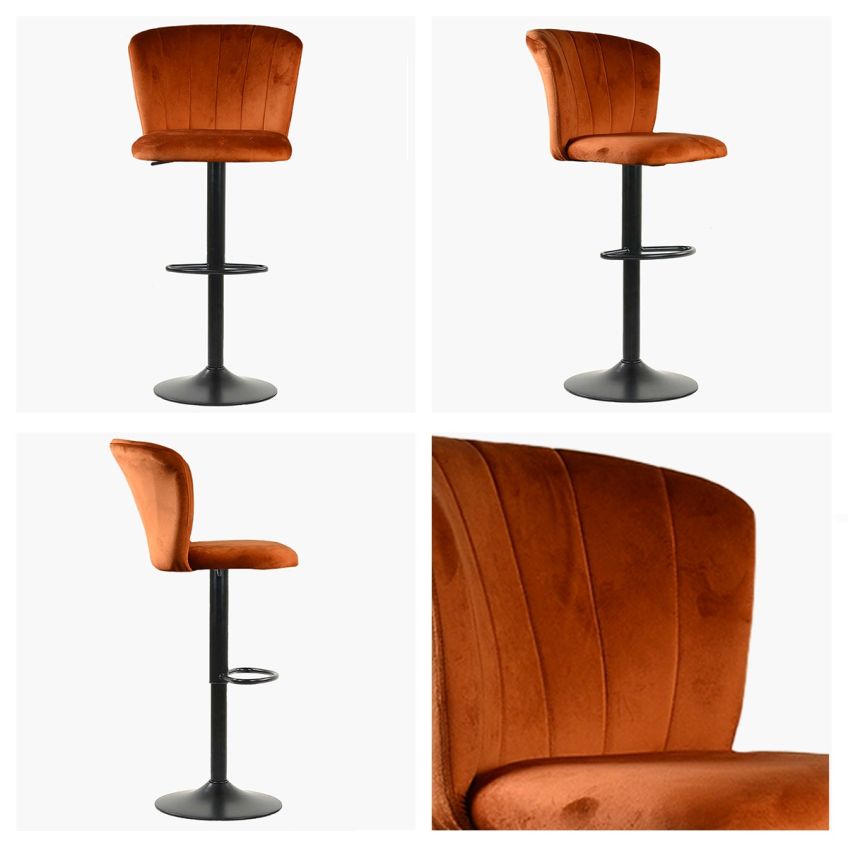 Chelsea Burnt Orange Velvet Black Base Adjustable Breakfast Stool