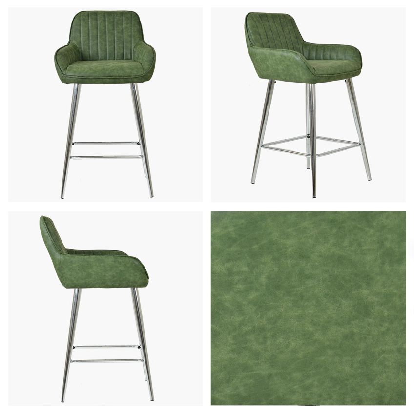 Hamilton Vintage Green Leather Chrome Leg Counter Bar Stool