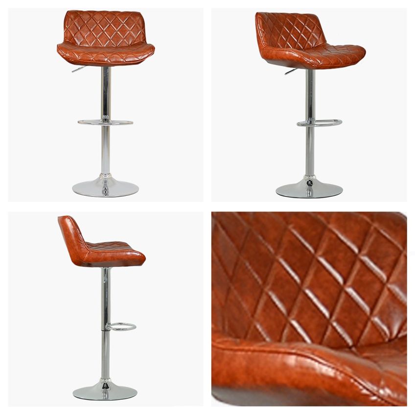 Kudos Vintage Brown Leather Gas Lift Bar Stool