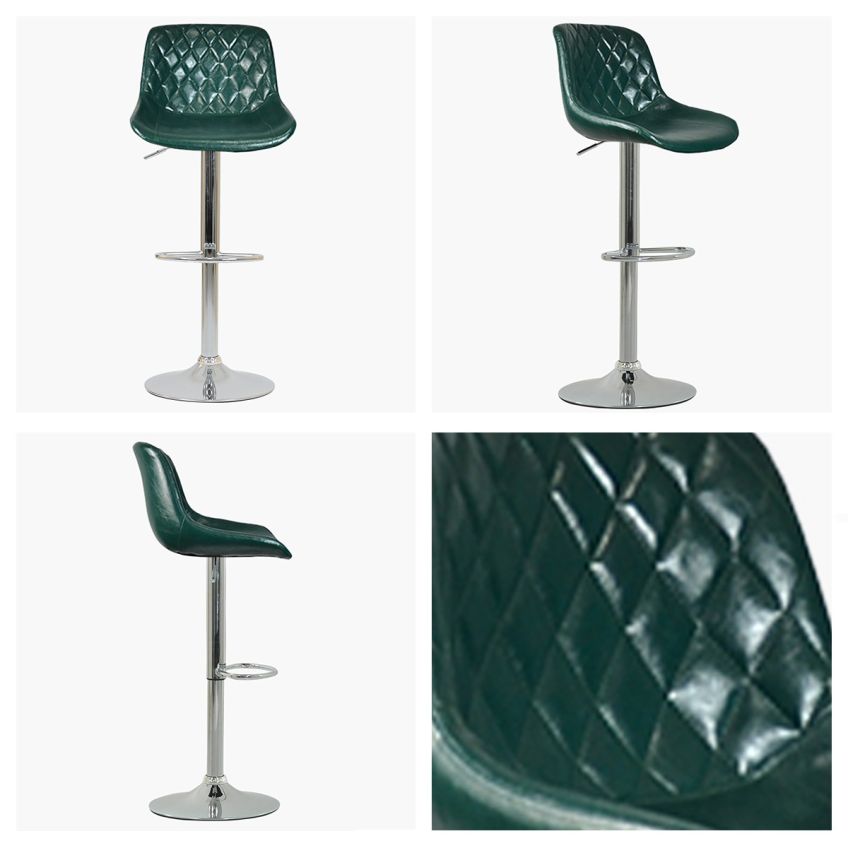 Mason Green Leather Bar Stool with Backrest
