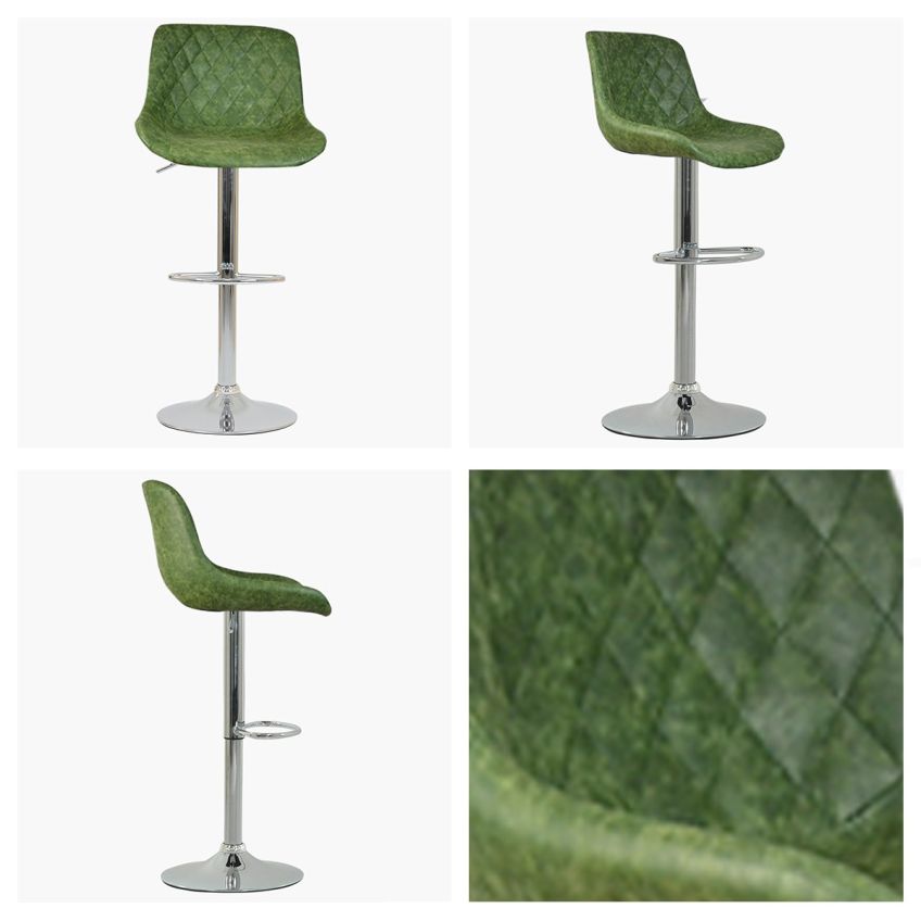 Mason Vintage Green Leather Bar Stool with Backrest