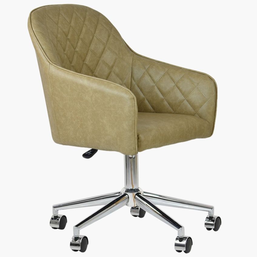 Opus Cream Leather Office Desk Chair Chrome Base
