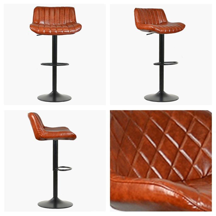 Sydney Vintage Brown Leather Gas Lift Bar Stool