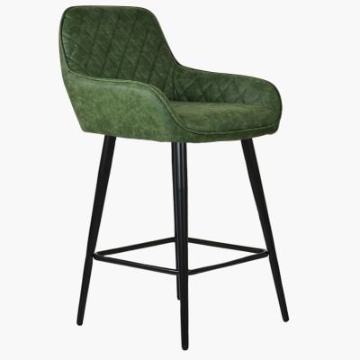 Novara Green Velvet Black Leg Counter Bar Stool