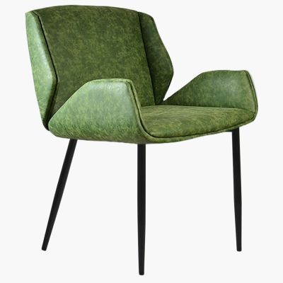 Lule Carver Vintage Green Leather Dining Chair with Chrome Leg