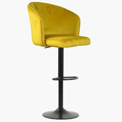 Flo Mustard Velvet Chrome Base Bar Stool