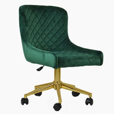 Lule Vintage Green Leather Swivel Office Chair Black Base