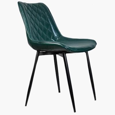 Lule Carver Vintage Green Leather Dining Chair with Black Leg