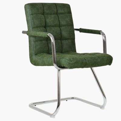 Lule Vintage Green Leather Swivel Office Chair Black Base