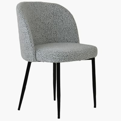 Lule Carver Grey Velvet Dining Chair With Black Legs and Armrests