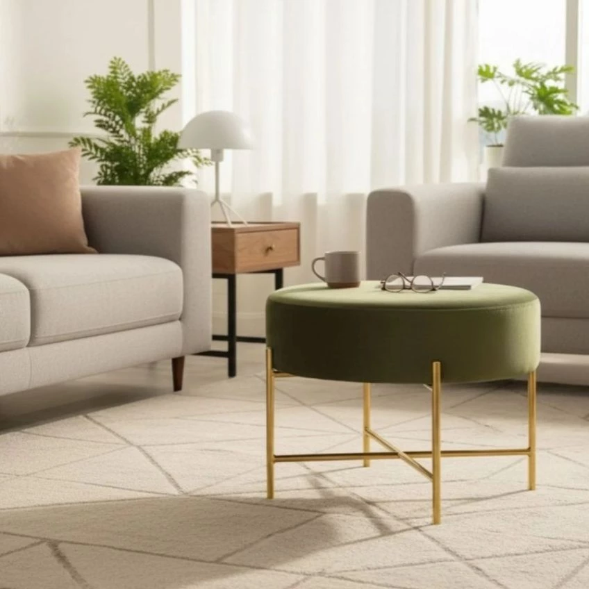 Buy Avon Foot Stool Latte Velvet & Gold