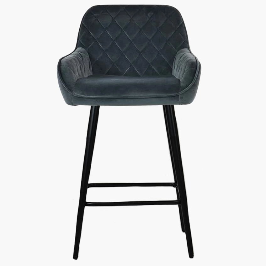 Carson Dark Grey Velvet Bar Stool, Black Base | Lakeland