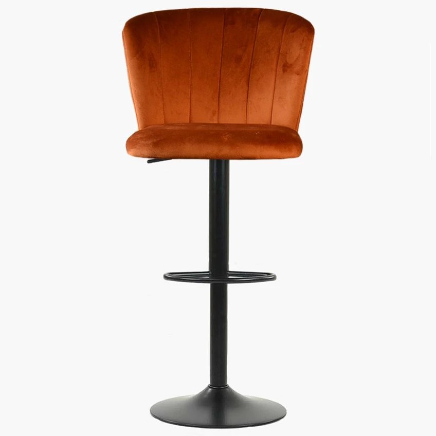 Chelsea Burnt Orange Velvet Adjustable Bar Stool & Backrest & Black Base