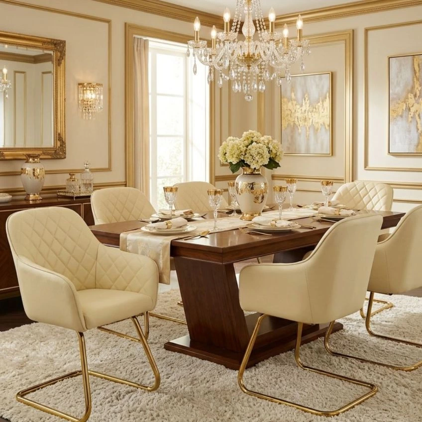 Buy the Frome Dining Chair Cream Leather & Gold