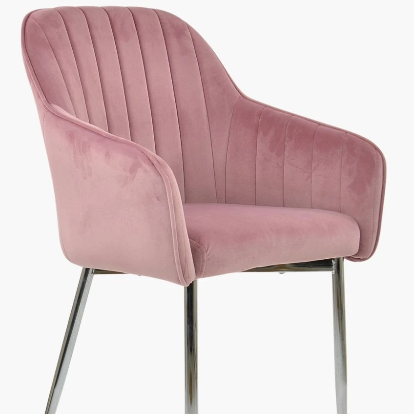 Lule Carver Dining Chair Pink Velvet Chrome Legs