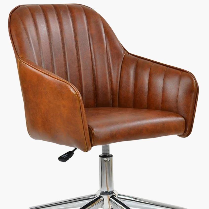 Lule Office Chair Vintage Brown Faux Leather Chrome