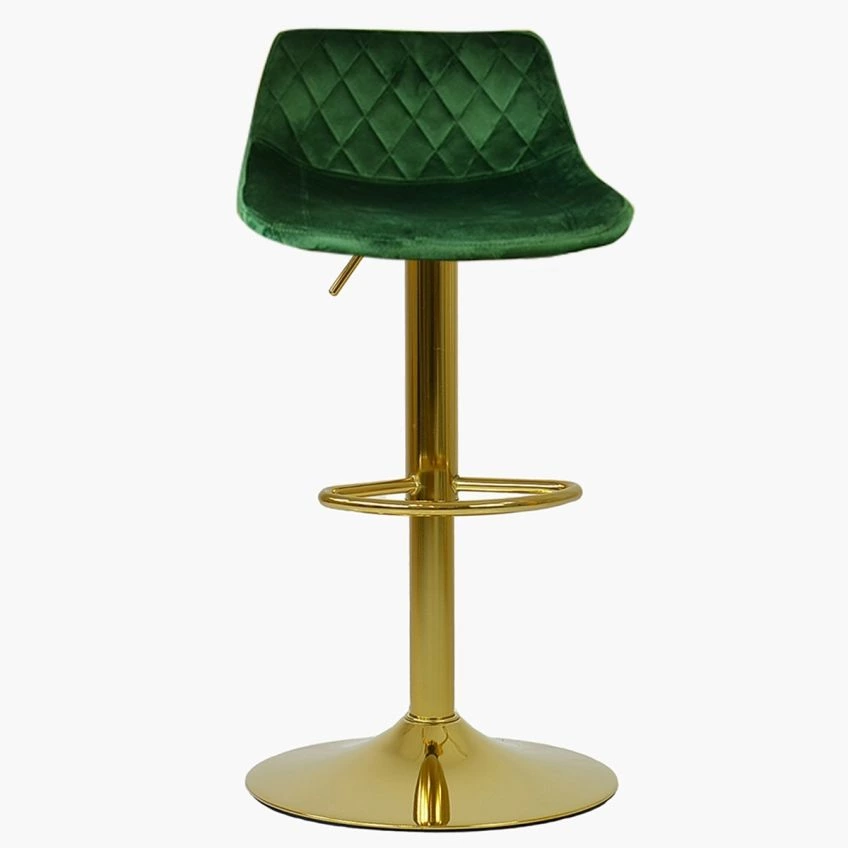 Modena Emerald Green Velvet Adjustable Bar Stool & Low Backrest & Gold Base