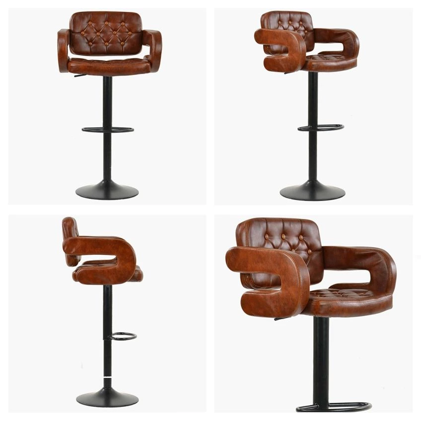 Zeus Bar Stool Vintage Tan Brown Leather & Black Base
