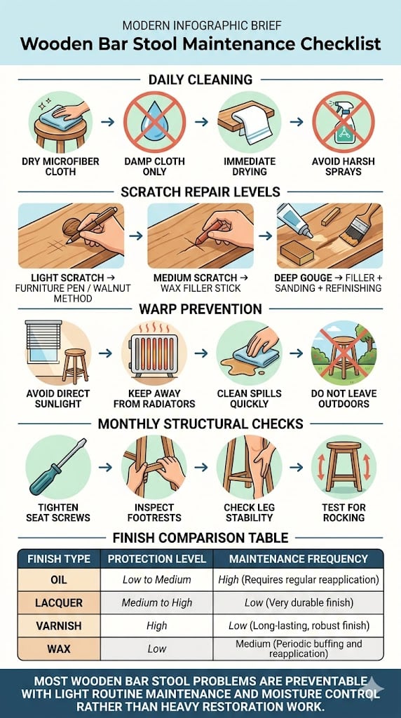 How to Care for Wooden Bar Stools: Cleaning, Scratches & Warping